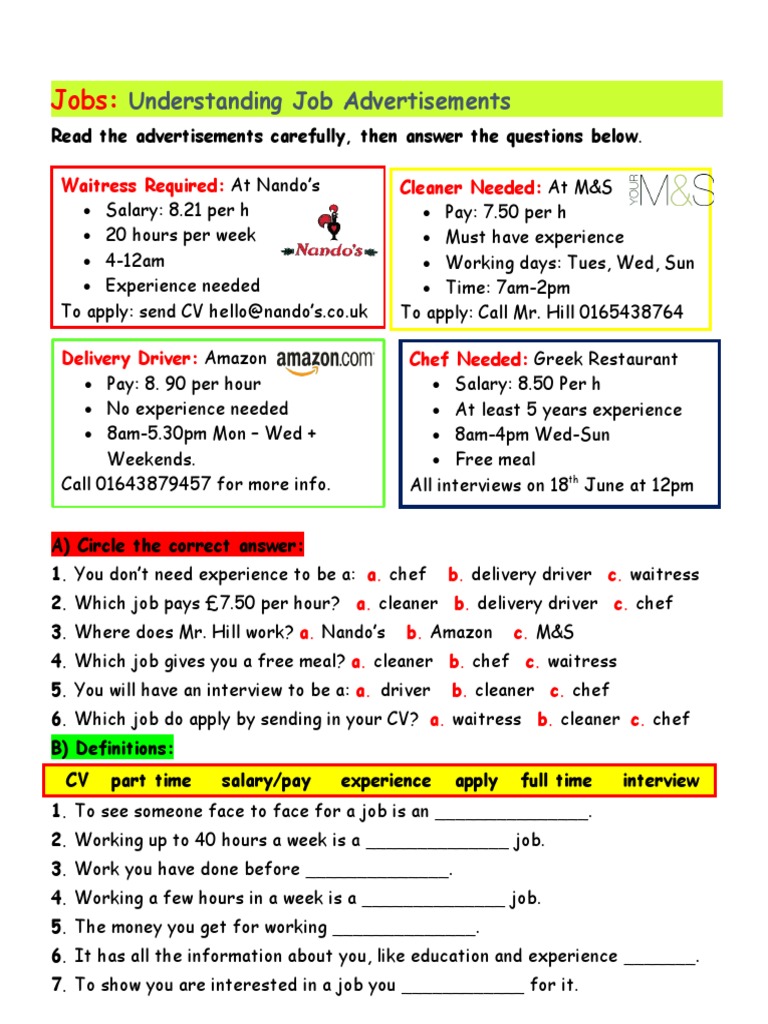 Job Advertisement Comprehension Exercise | PDF
