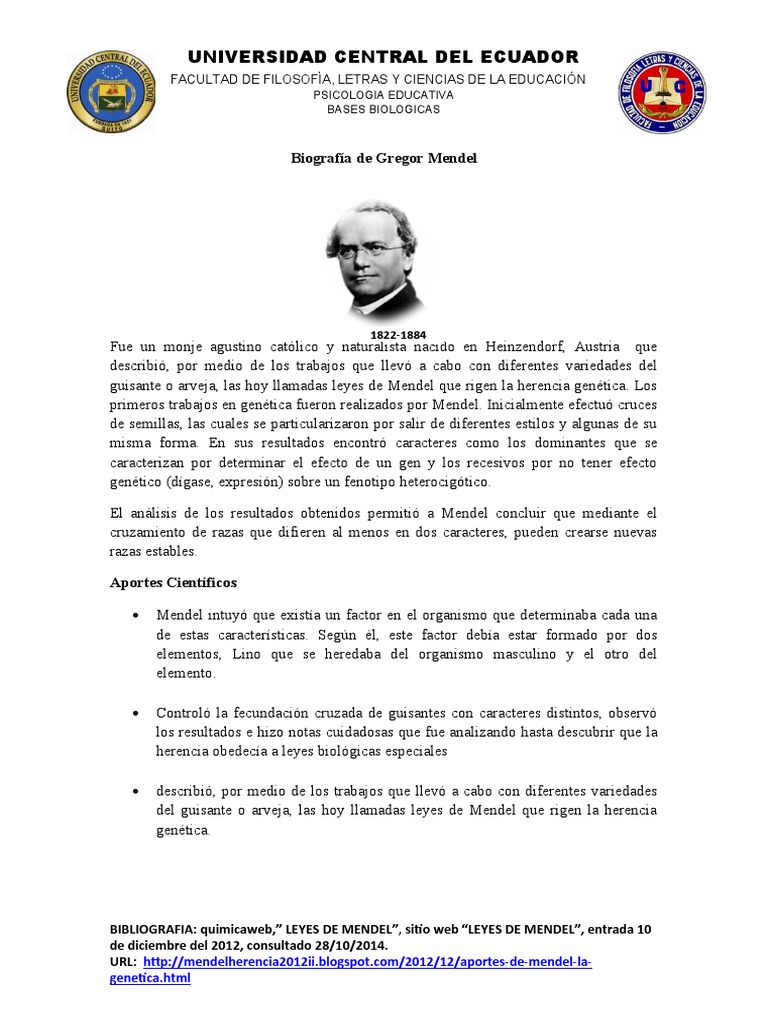 Biografía de Gregor Mendel | PDF | Dominancia (Genética) | Evolución ...