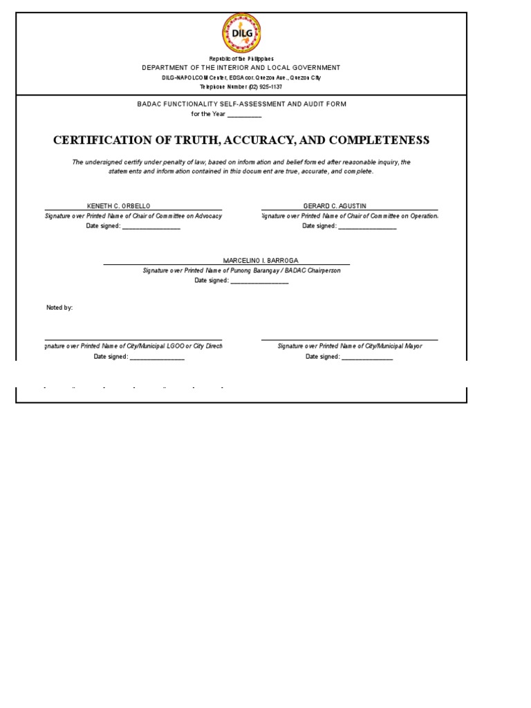 3-Badac Self-Assessment and Audit Form - Attestation | PDF