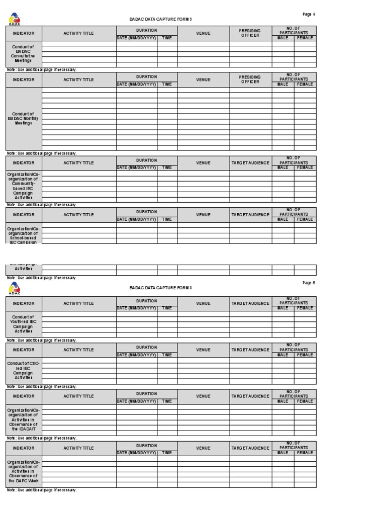4-Badac Data Capture Forms - Badac Form 3-1 | PDF