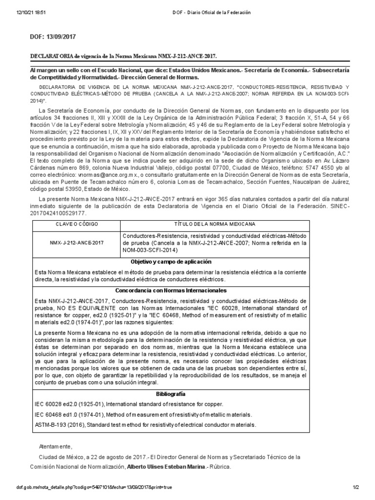 Nmx-J-212-Ance-2017 Conductores-Resistencia, Resistividad y ...