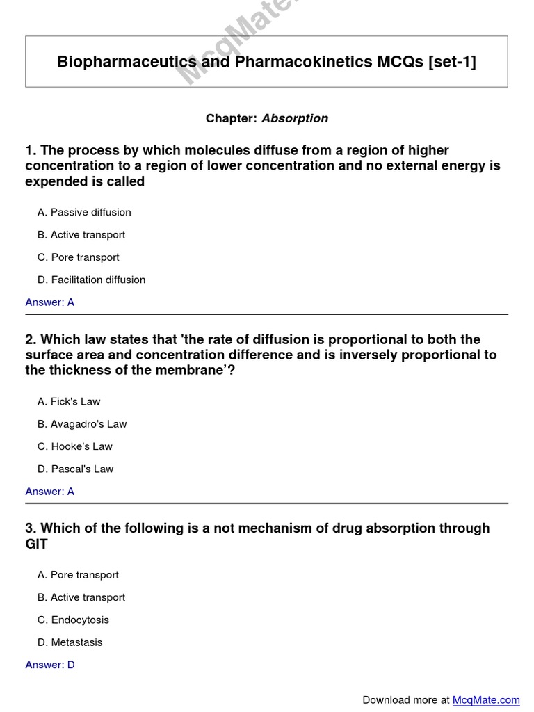 biopharmaceutics-and-pharmacokinetics Solved MCQs [set-1] McqMate.com ...