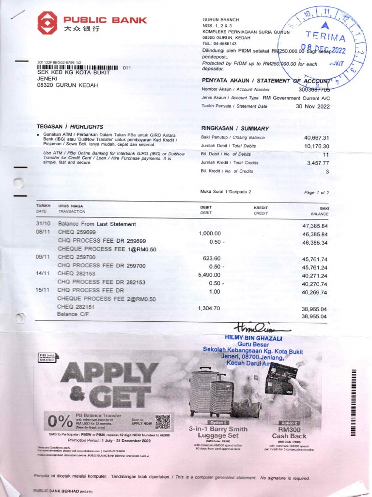 Penyata Akaun SK KG Kota Bukit | PDF