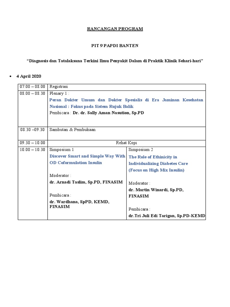 Jadwal Acara Ilmiah PIT PAPDI Banten Per Tanggal 14 Bruari 2020 - KAK DWI IDI | PDF | Sains ...