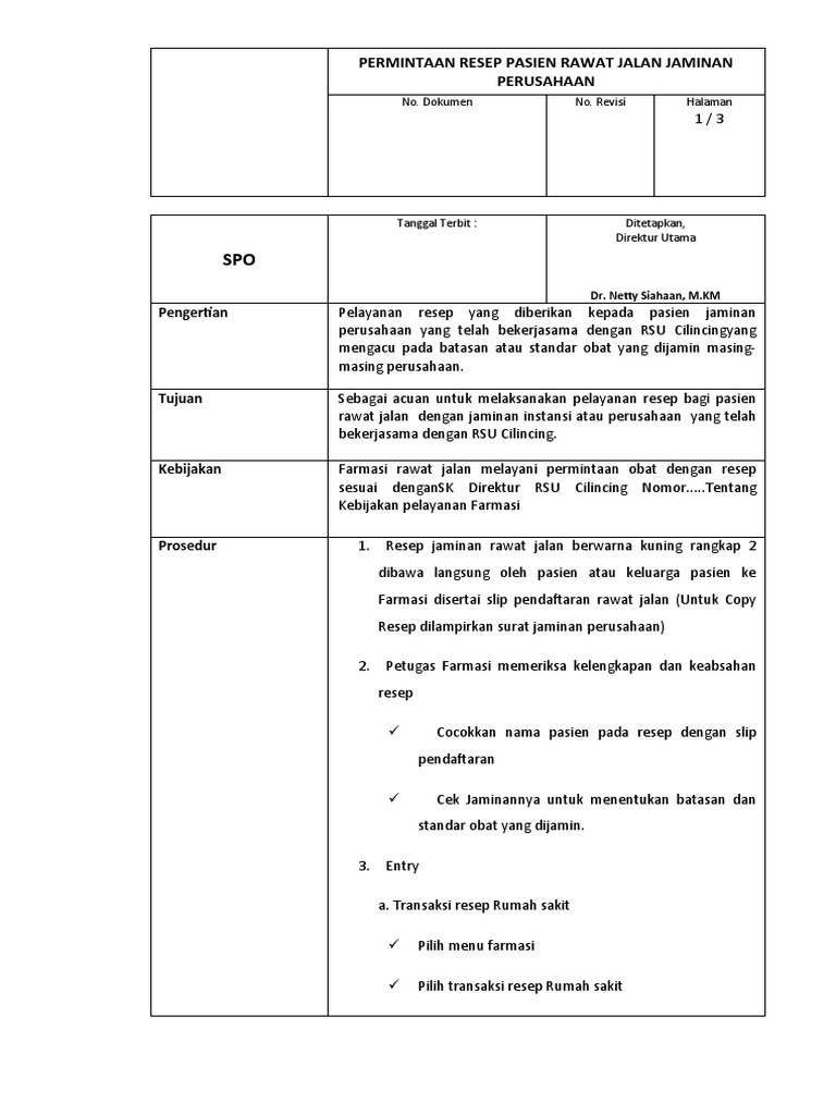 03 Pelayanan Resep Pasin Rawat Jalan Jaminan Perusahaan | PDF