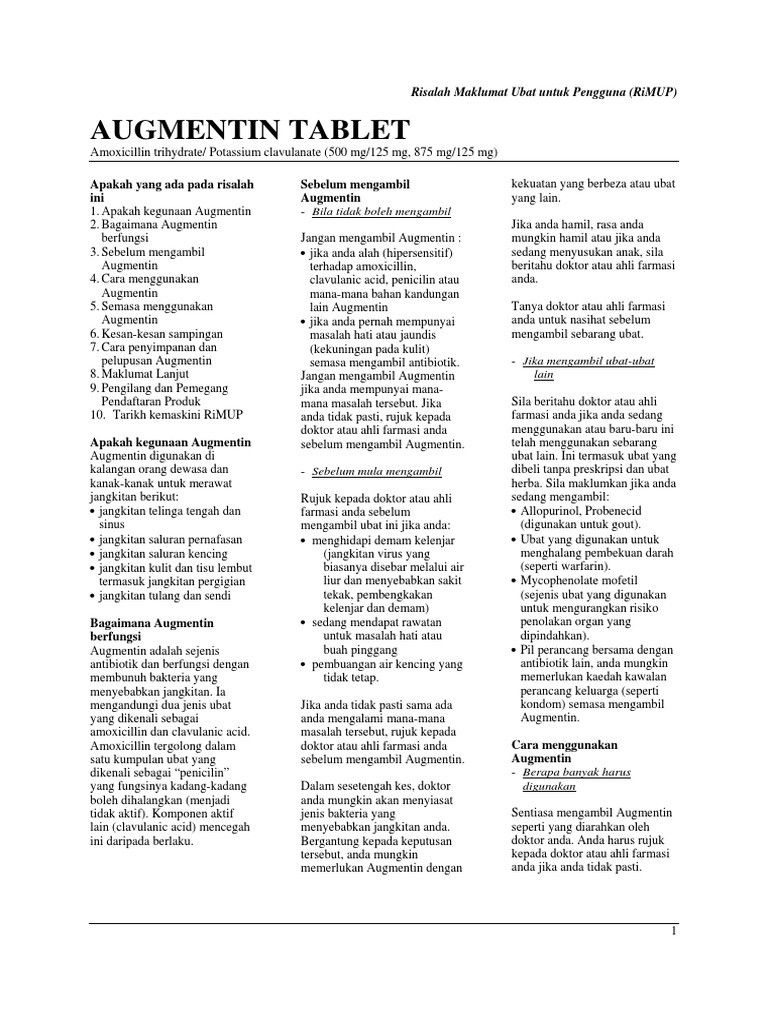 Augmentin Tablet Amoxicillin Trihydrate Potassium Clavulanate ...