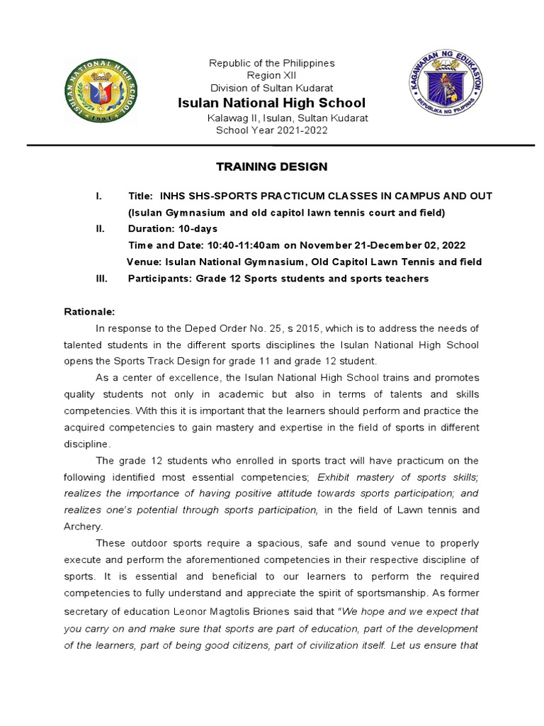 Isulan National High School: Training Design | PDF | Learning | Sports