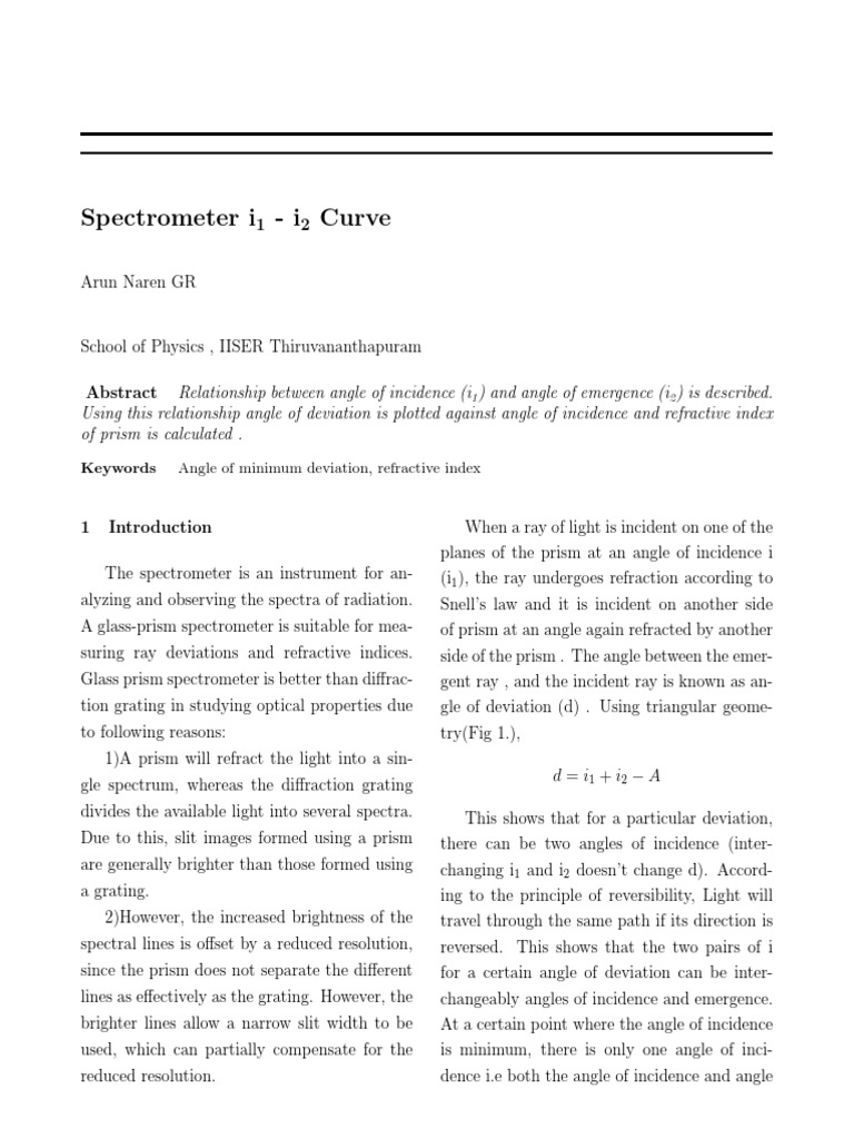 Refractive Index from i1-i2 Curve | PDF | Refraction | Refractive Index