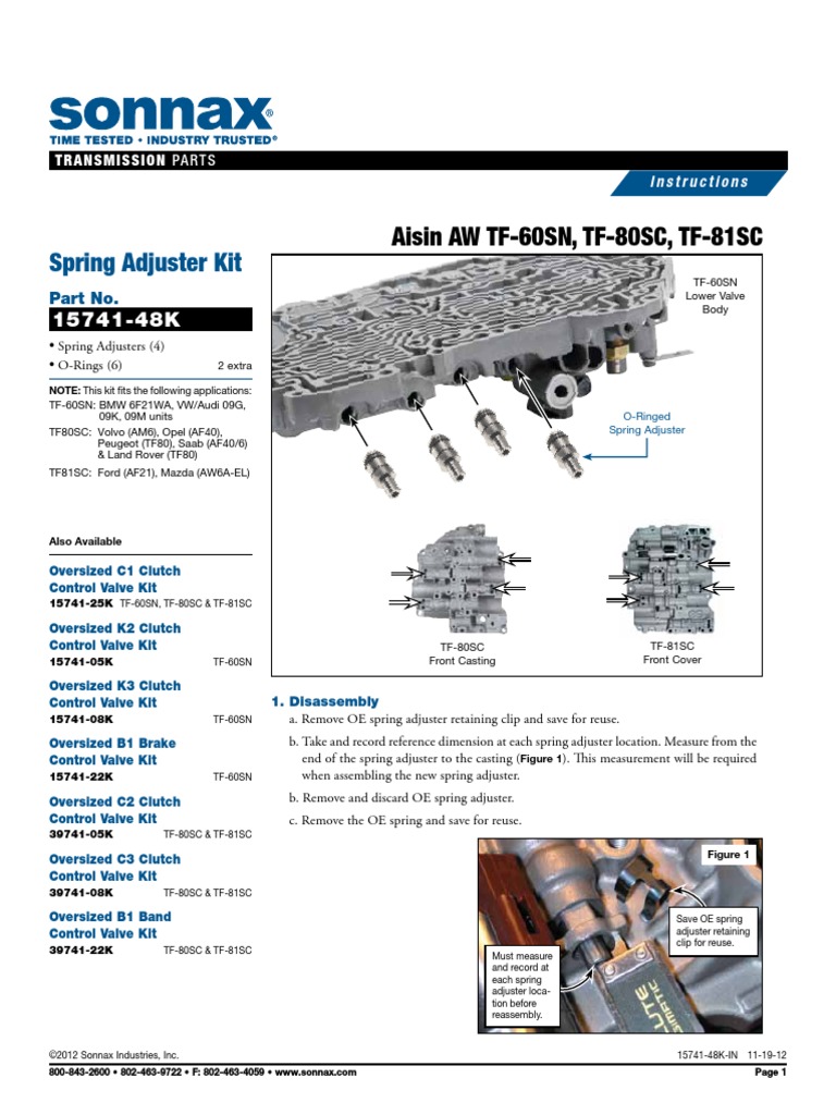Spring Adjuster Kit: Aisin AW TF-60SN, TF-80SC, TF-81SC | PDF ...