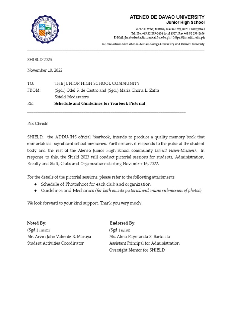 Club and Organization Schedule and Guidelines For Yearbook Pictorial | PDF