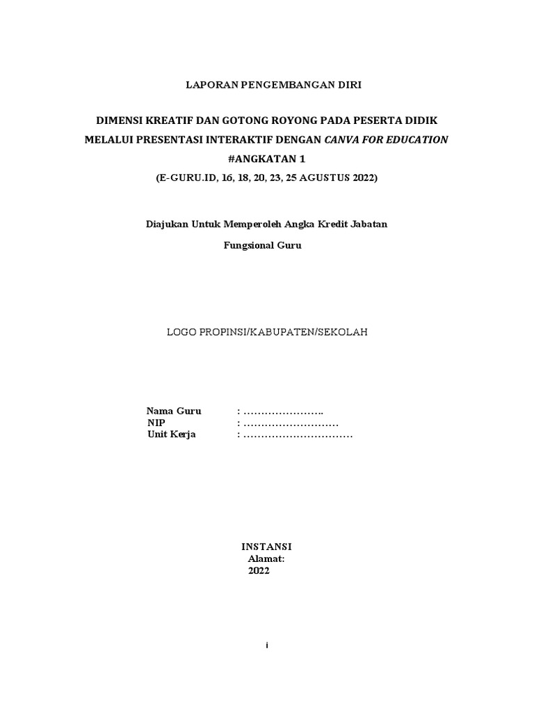 CONTOH LAPORAN PENGEMBANGAN DIRI SLIDE PRESENTASI CANVA - Nursya Aini Utami | PDF | Karier ...