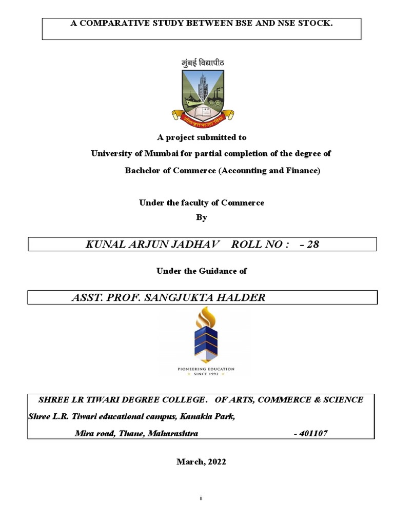 A Comparative Study Between Bse and Nse Stock Kunal | PDF | Stock ...