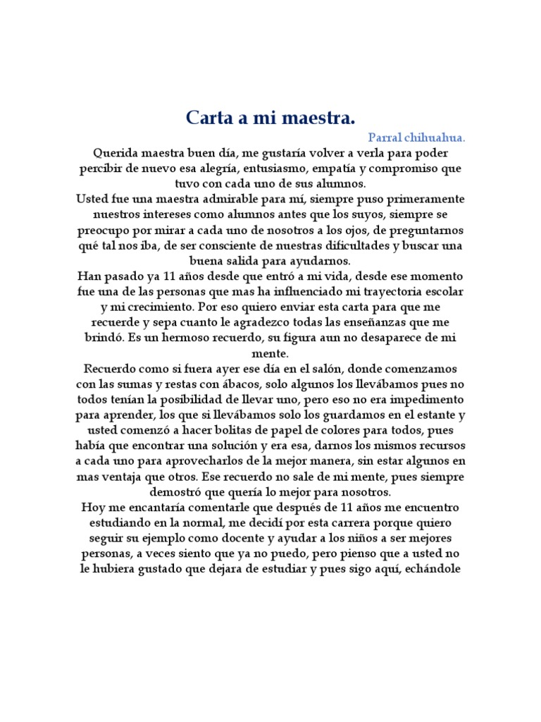 Carta de agradecimiento a mi maestra | PDF