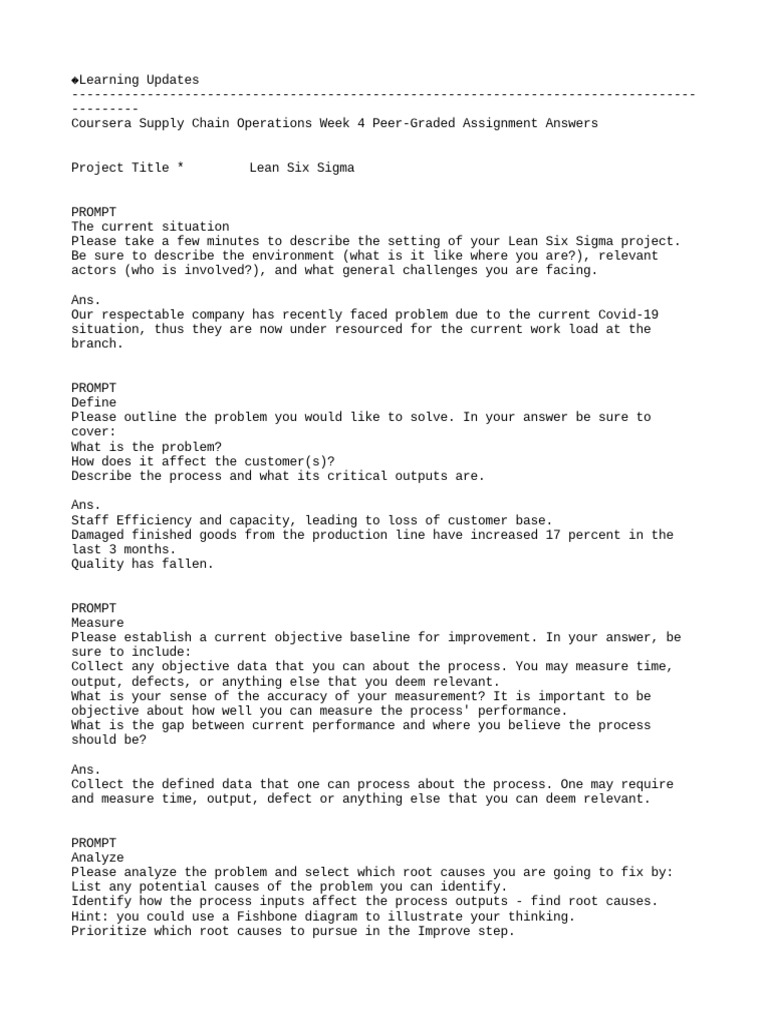 Coursera Supply Chain Operations Week 4 Peer-Graded Assignment Answers ...