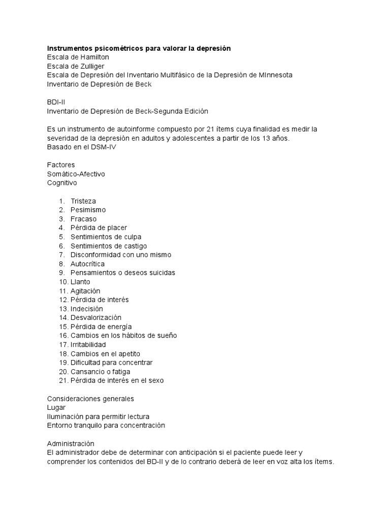 Instrumentos Psicométricos para Valorar La Depresión | PDF | Depresión ...