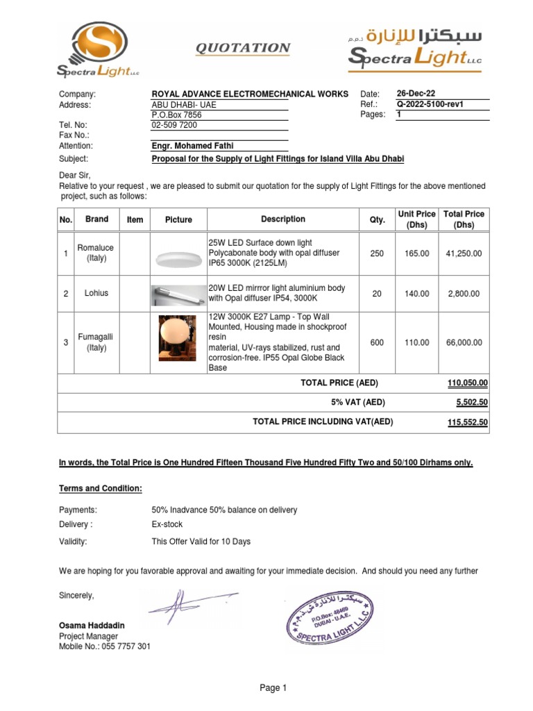 Proposal for Light Fittings Supply | PDF | Foreign Exchange Market ...