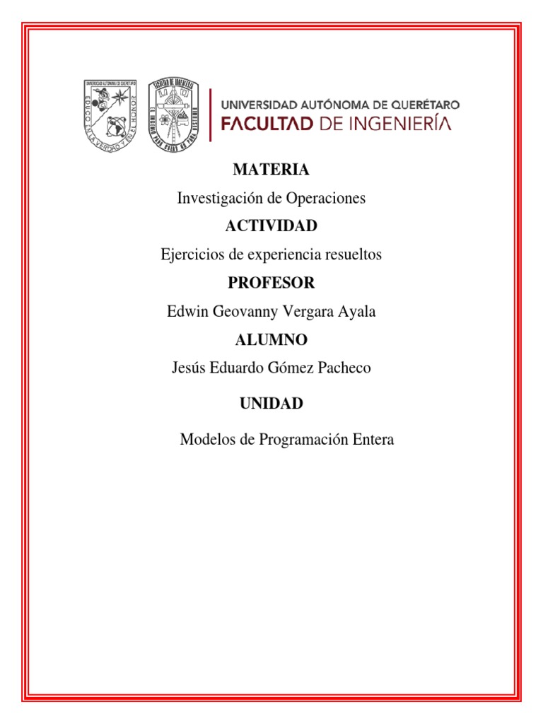 Modelos de Programación Entera Resueltos | PDF | Tecnología