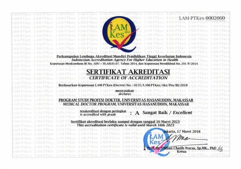 Sertifikat Akreditasi LAMPTKes Profesi Kedokteran Unhas | PDF