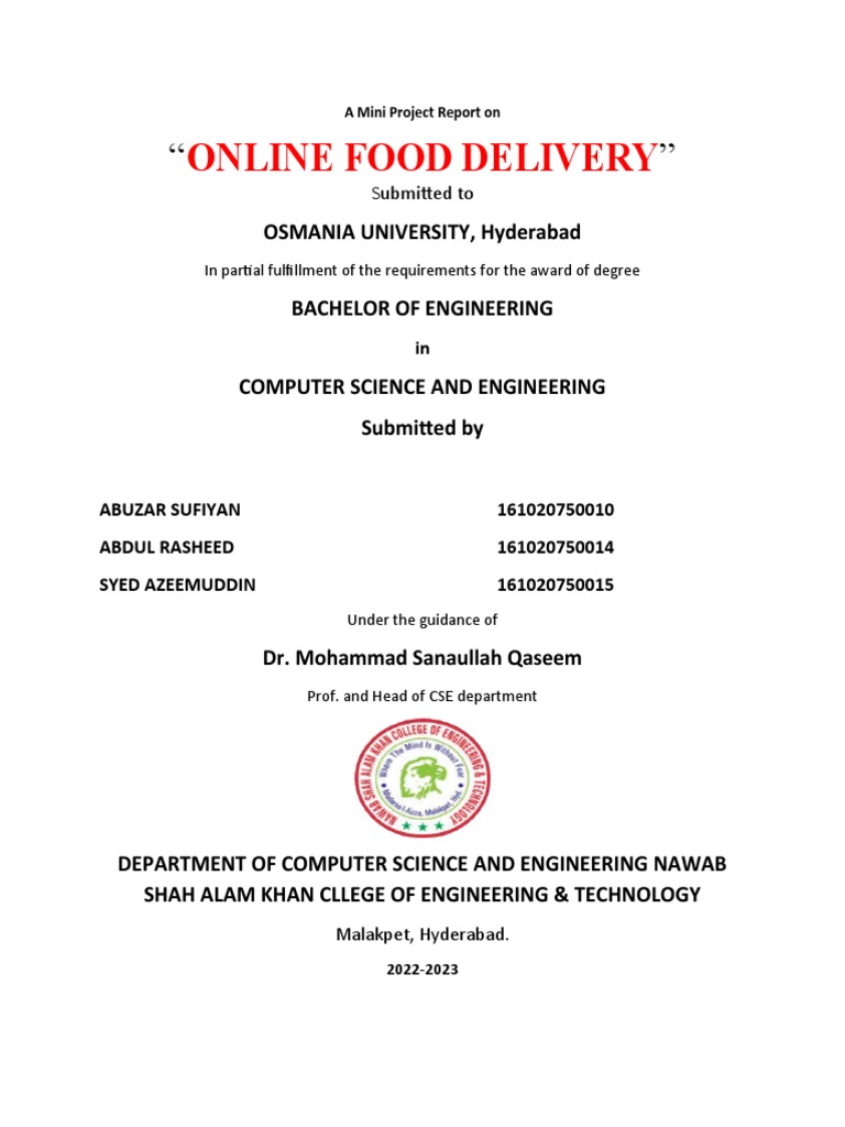 Online Food Delivery Project Report | PDF | Relational Database | Databases
