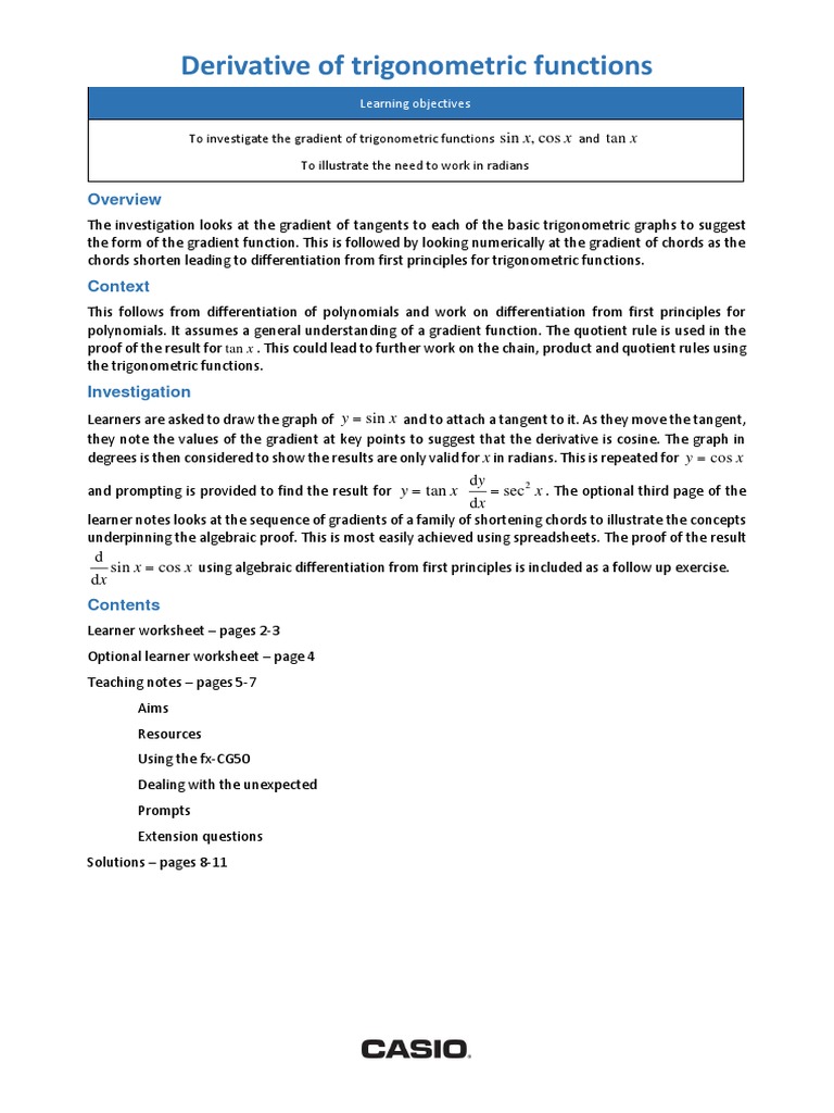 Derivative of Trigonometric Functions CG50 | PDF | Trigonometric ...