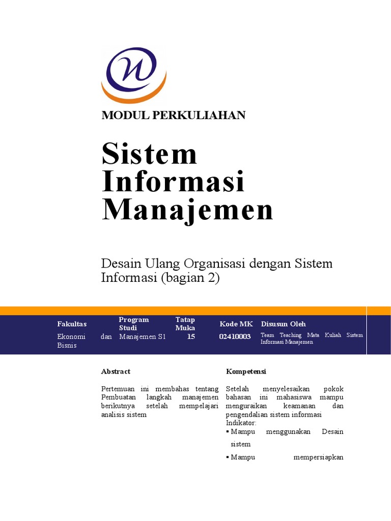 Modul SIM - Pert 15-Desain Ulang Organisasi Dengan Sistem Informasi Bag 2 | PDF
