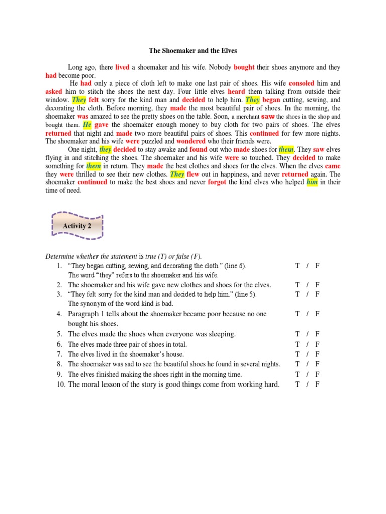 The Shoemaker and the Elves Summary | PDF | Shoe