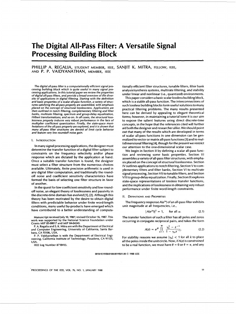 The Digital All-Pass Filter A Versatile Signal | PDF | Equalization ...