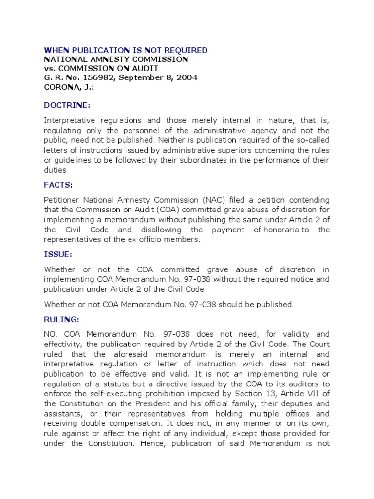 Publication Not Required for Internal Administrative Regulations and Interpretative Memoranda ...