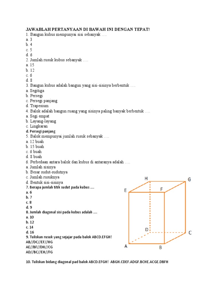 Soal Sifat Kubus Dan Balok | PDF