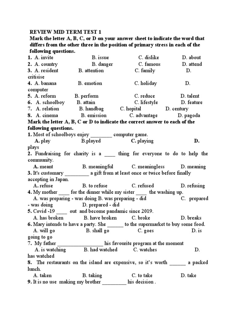 Review Mid Term Test 1 | PDF