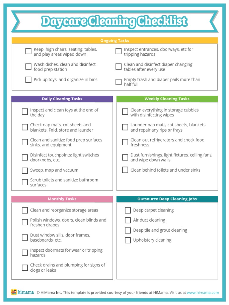 Daycare Cleaning Checklist | PDF