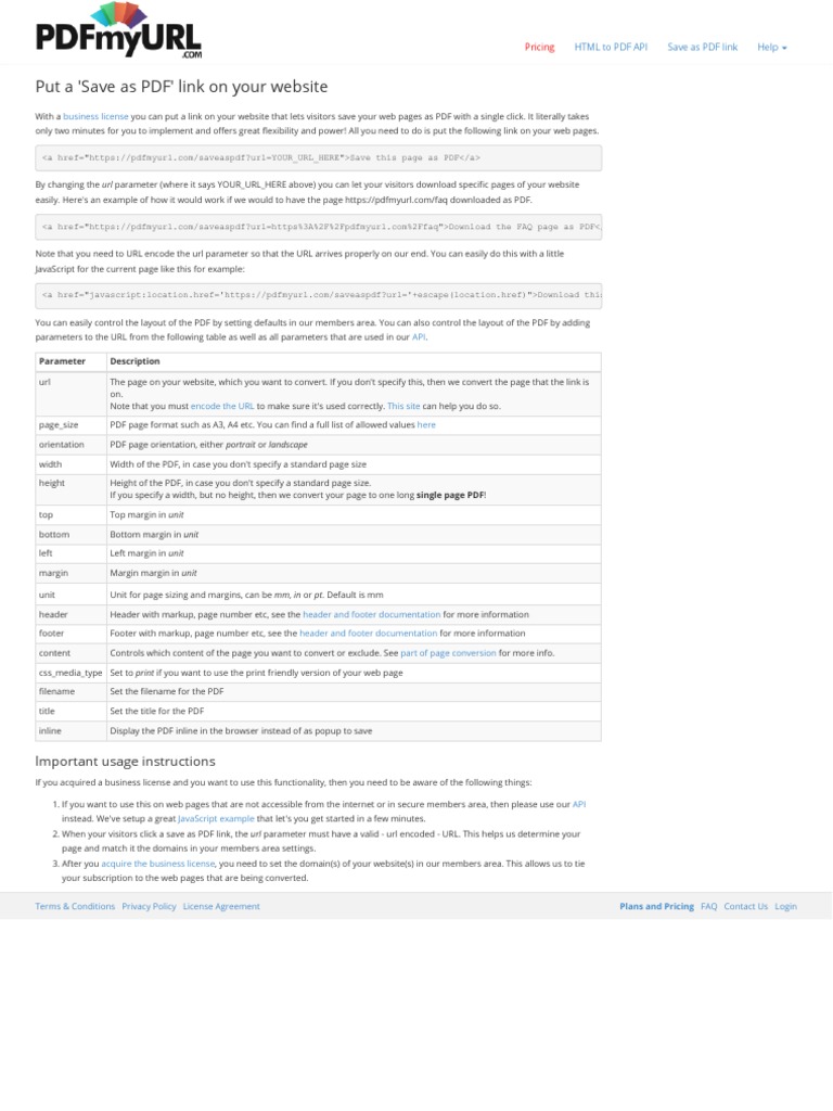 Add 'Save as PDF' Link to Website | PDF | Websites | World Wide Web
