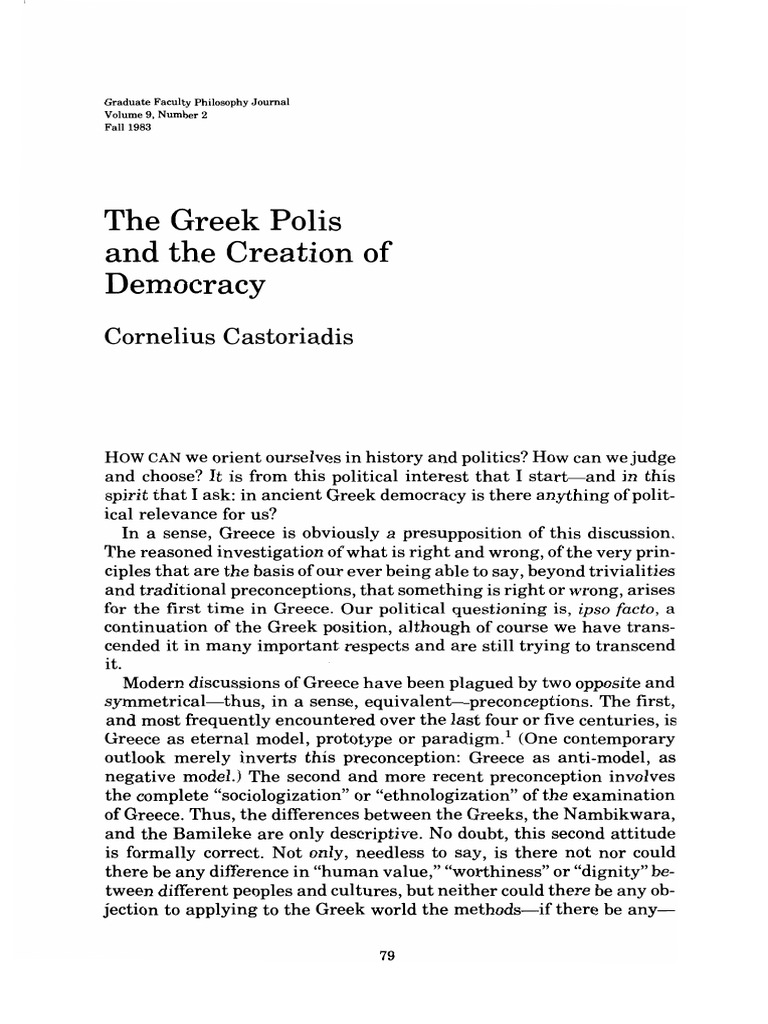 Castoriadis - The Greek Polis and The Creation of Democracy | PDF ...
