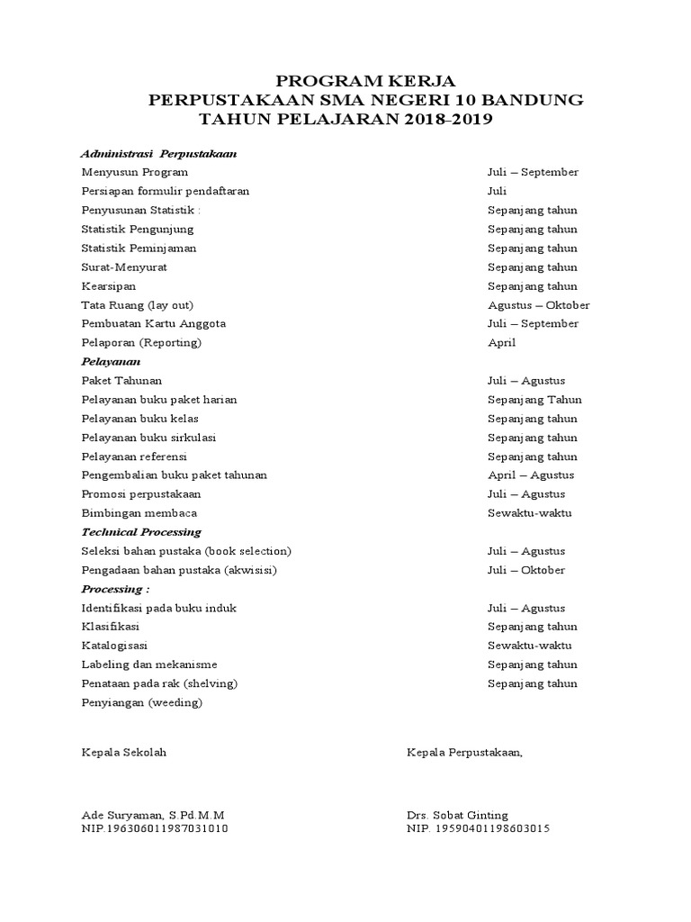 Program Kerja Perpus 2018 | PDF