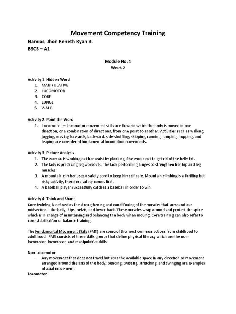 Movement Competency Training Module No. 1 | PDF | Animal Locomotion ...