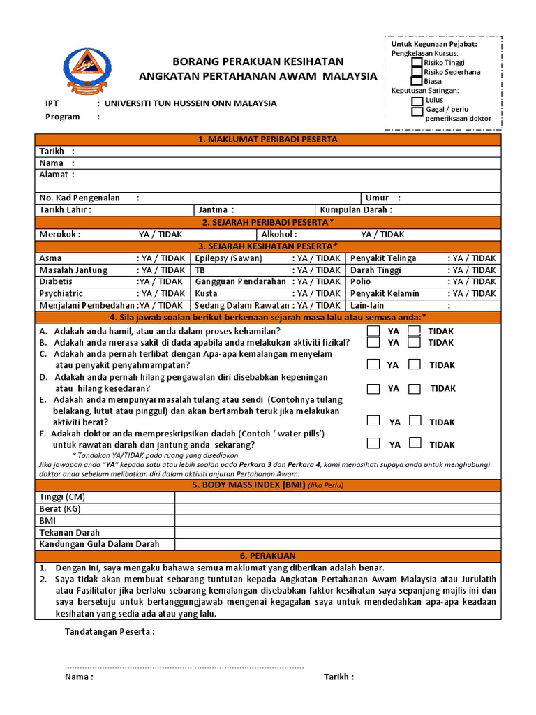 Borang Perakuan Kesihatan Apm | PDF