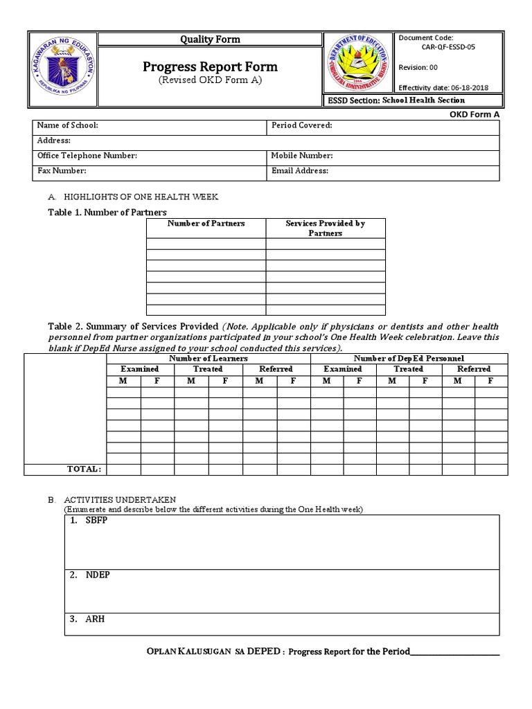OPLAN KALUSUGAN SA DEPED FORM A Edted | PDF | Public Services | Social ...