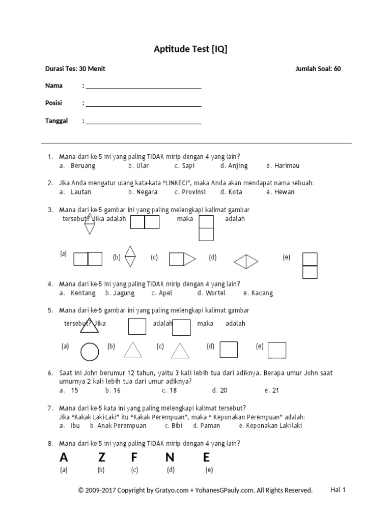 Form Assessment Aptitude Test (IQ) | PDF
