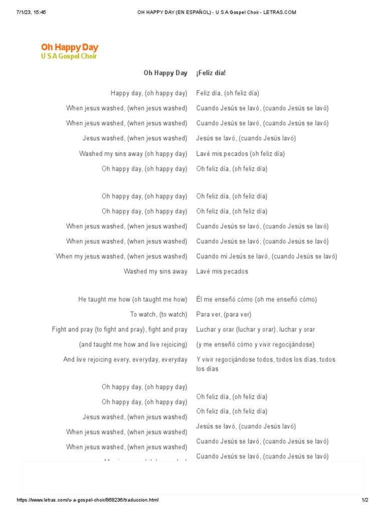 Letra de "Oh Happy Day" en Español | PDF