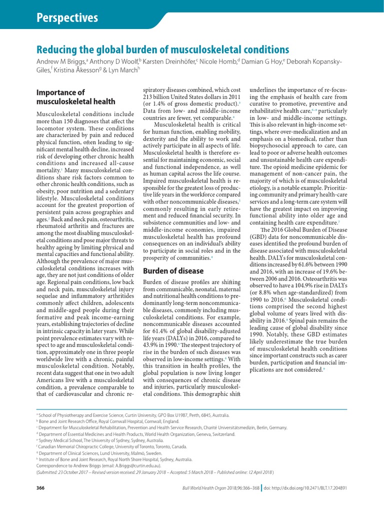 Reducing The Global Burden of Musculoskeletal Conditions | PDF | Chronic Condition | Non ...