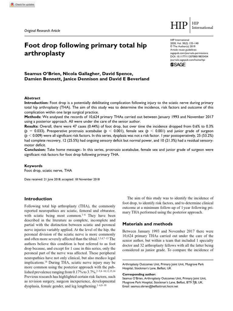 Foot Drop Following Primary Total Hip Arthroplasty | PDF | Surgery | Hip