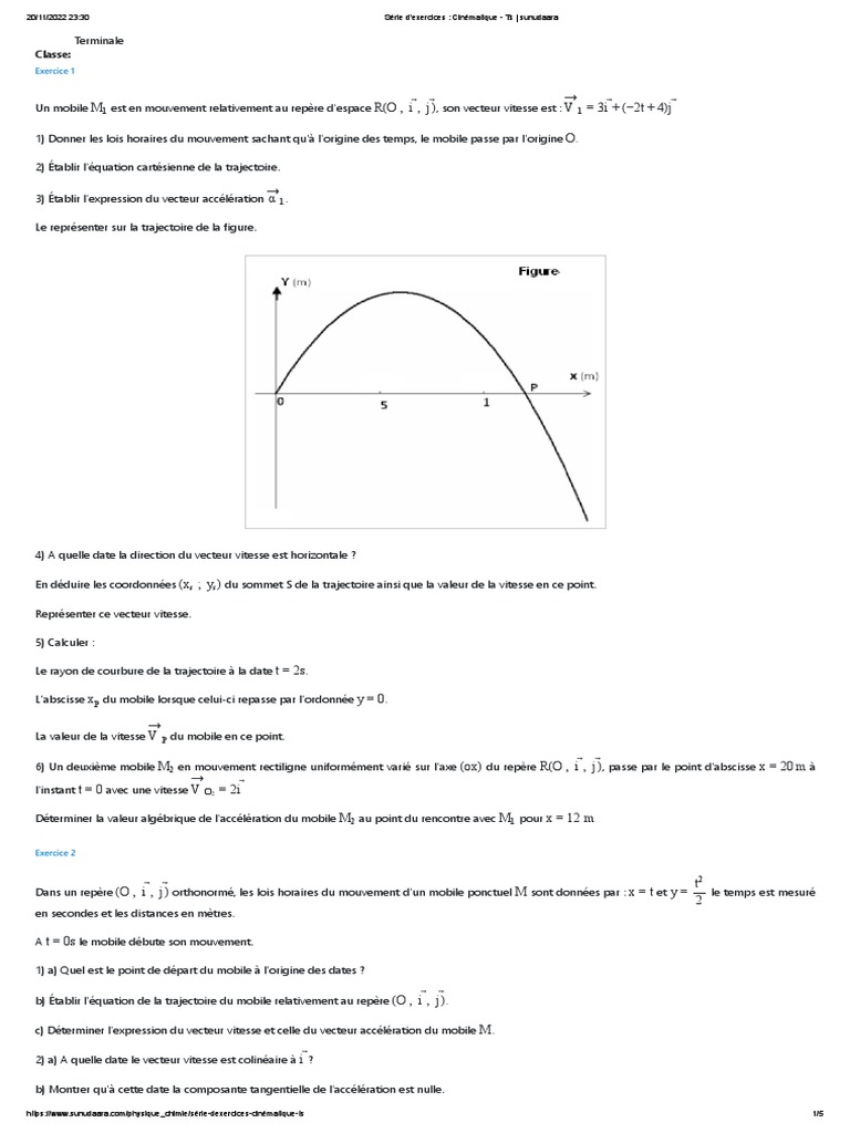 Exercices Corrigés de Cinématique TS | PDF | Cinématique | Accélération