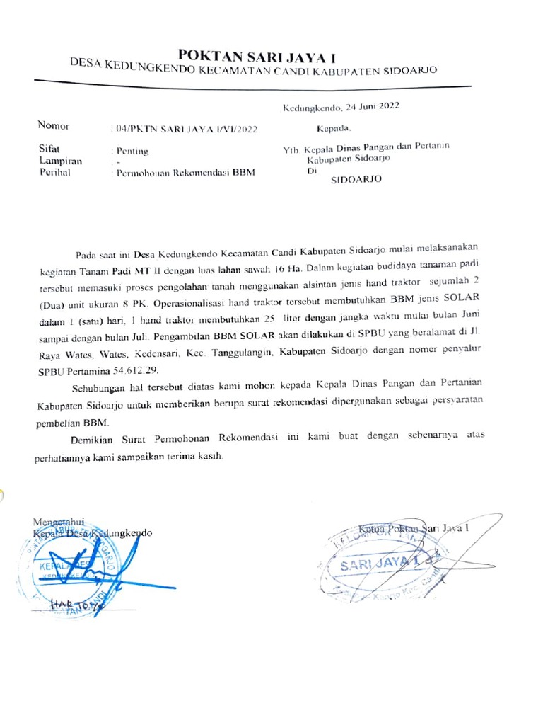 Contoh Surat Pengajuan BBM Subsidi | PDF