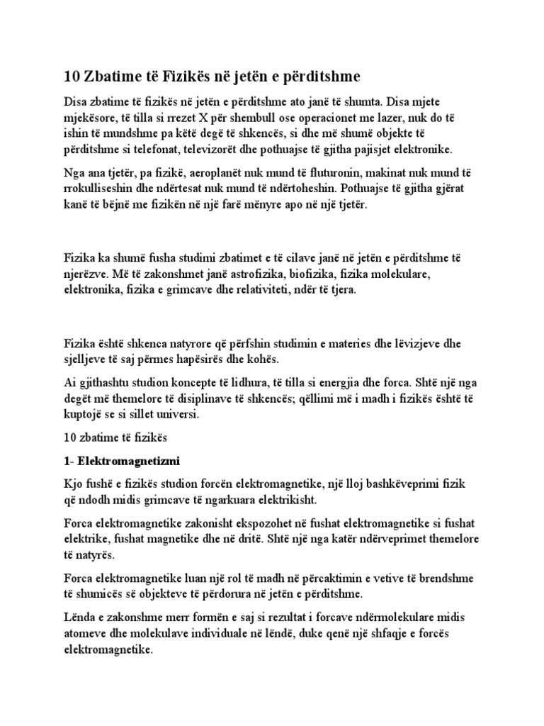 10 Zbatime Të Fizikës Në Jetën e Përditshme | PDF