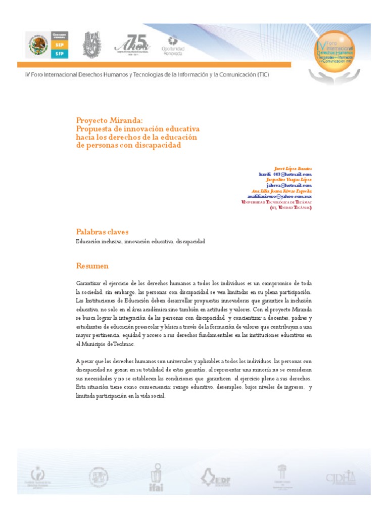 Proyecto Miranda Ejemplo | PDF | Inclusión (Educación) | Invalidez