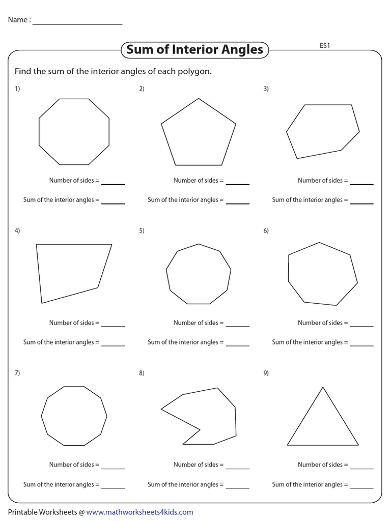 Sum of Interior Angles Worksheet | PDF | Trigonometry | Rotation