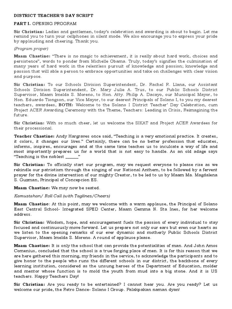 School Teacher's Day Script | PDF | Learning | Psychological Concepts