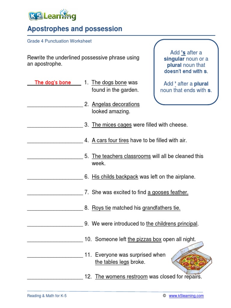 Grade 4 Apostrophes Possession D | PDF | Plural | Languages