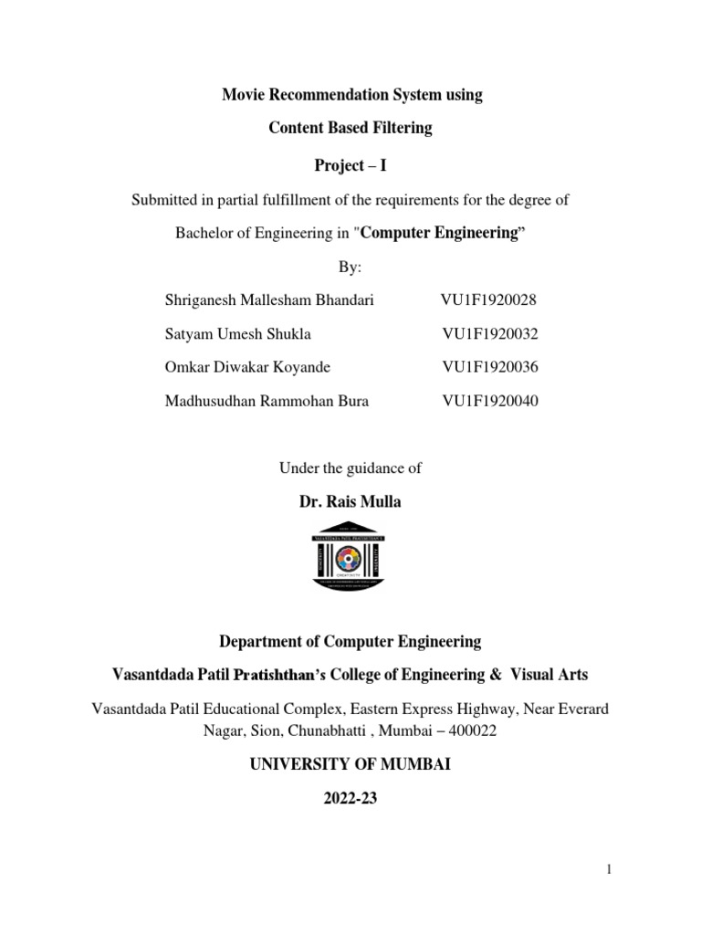Content-Based Movie Recommendation System Using Hybrid Filtering: A ...