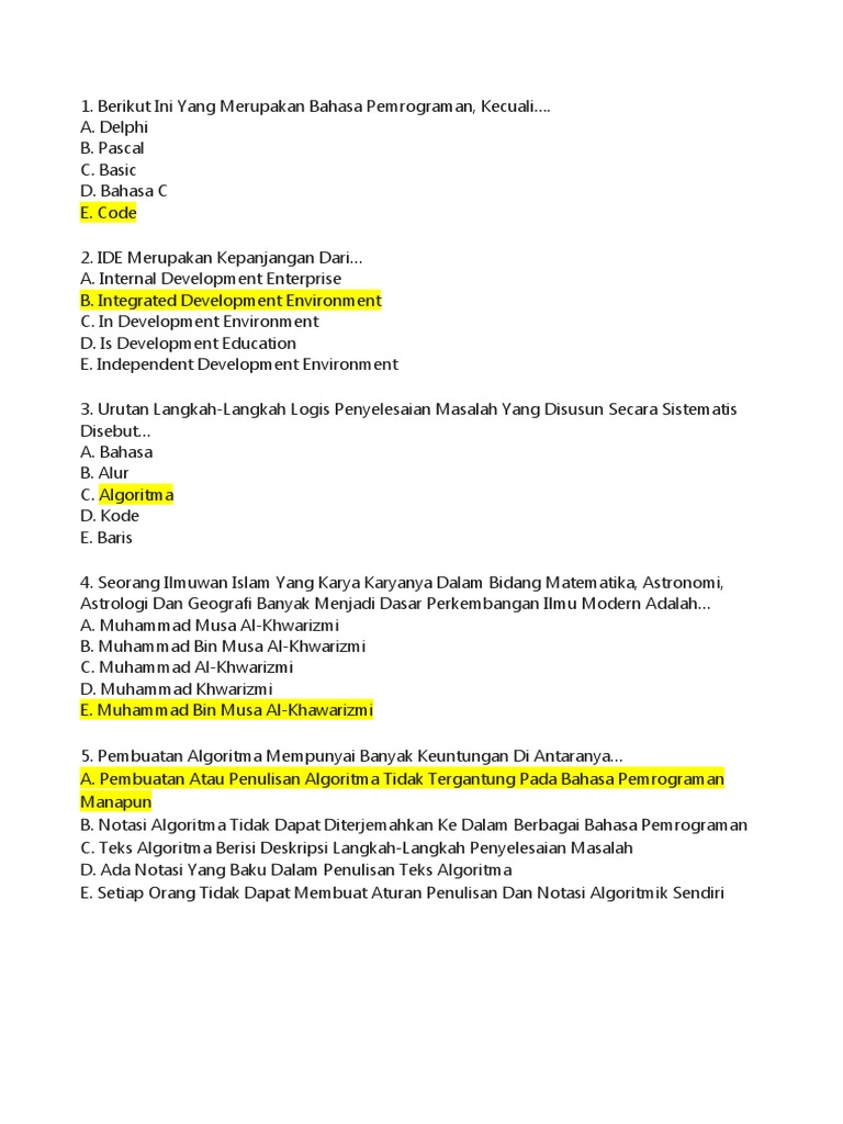 Kuis Pemrograman dan Algoritma | PDF | Seni | Komputer